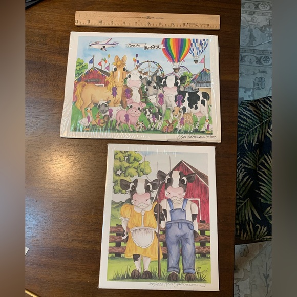 Art | Lisa Rasmussen Two Signed Prints Cow Couple And Farm Animals At ...